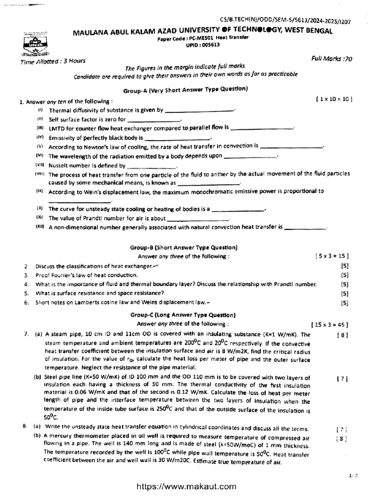 Btech Me 5 Sem Heat Transfer PC Me501 2025 | PDF