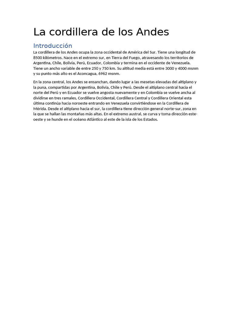 División de la Cordillera de los Andes | PDF | Andes | Paisaje