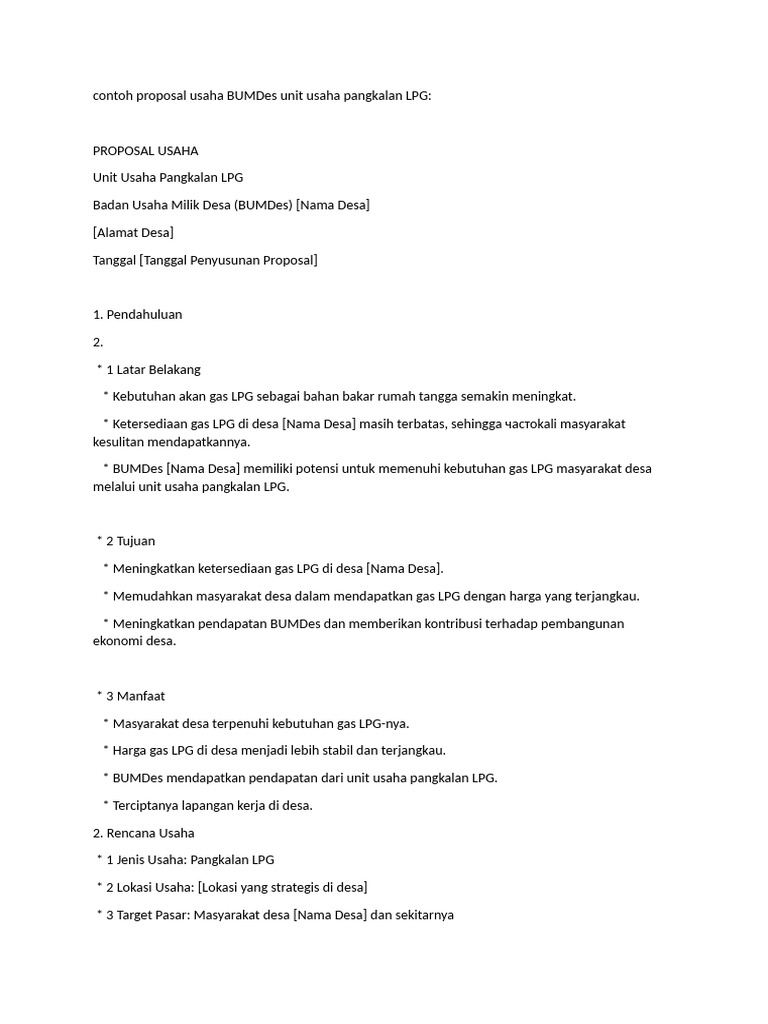 Contoh Proposal Usaha BUMDes Unit Usaha Pangkalan LPG | PDF