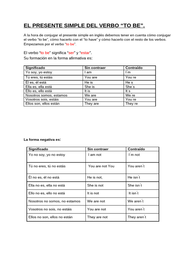 Clase 6.1 El Presente Simple Del Verbo "To Be". | PDF