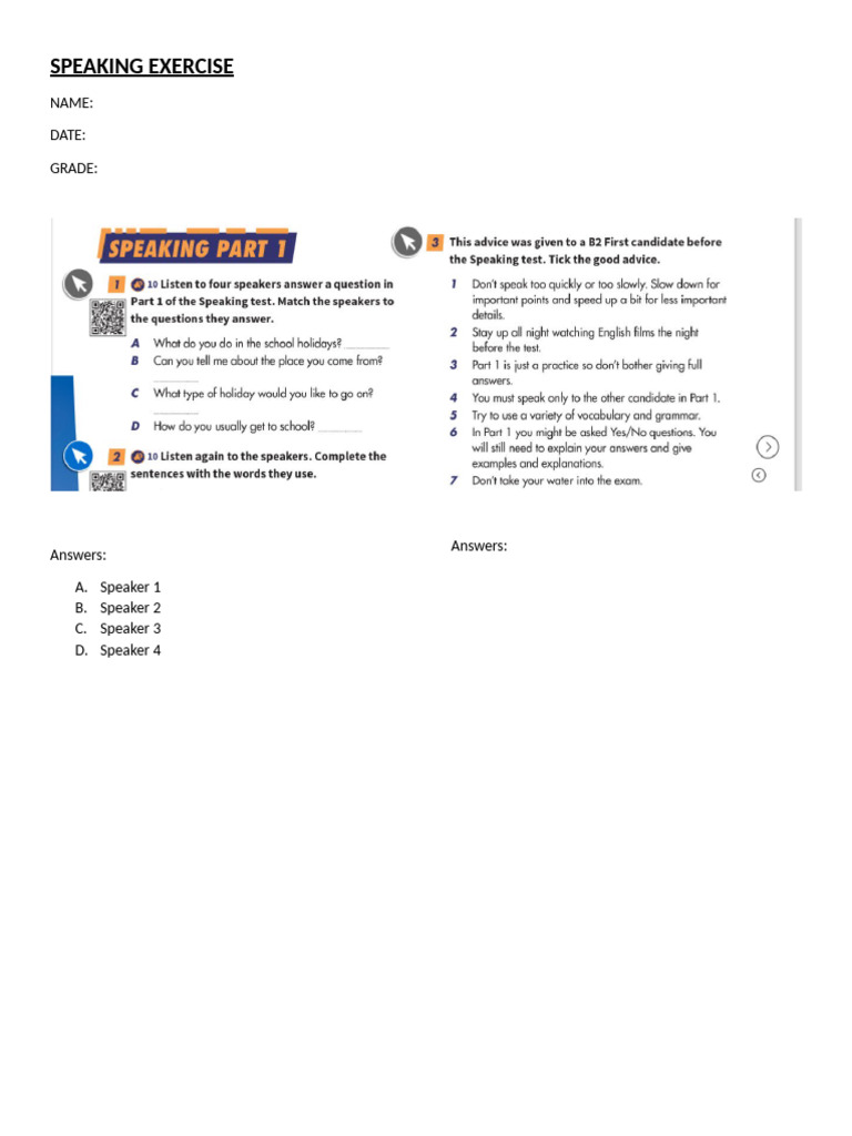 Speaking Exercise | PDF