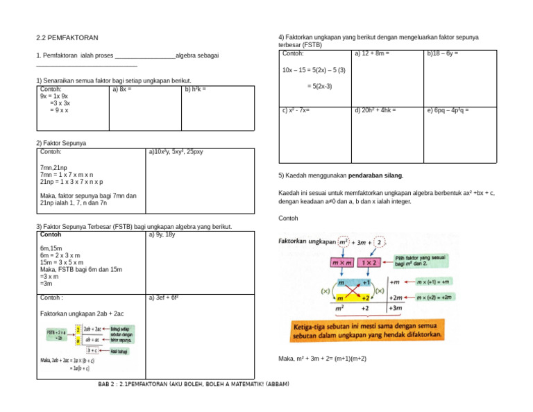 Nota Maths Form 2 Bab 2 | PDF