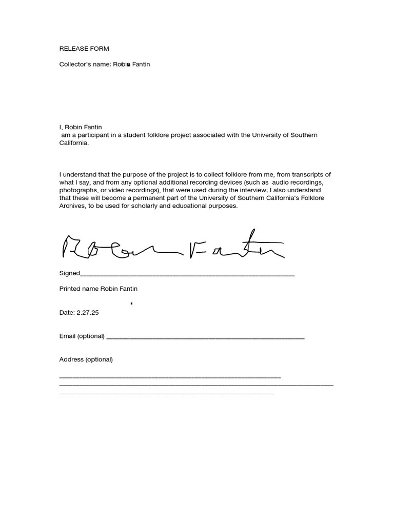 Release Form RF | PDF
