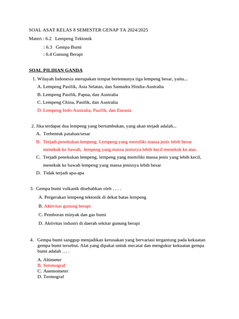 SOAL ASAT KELAS 8 SEMESTER GENAP TA 2024 - 2025 | PDF