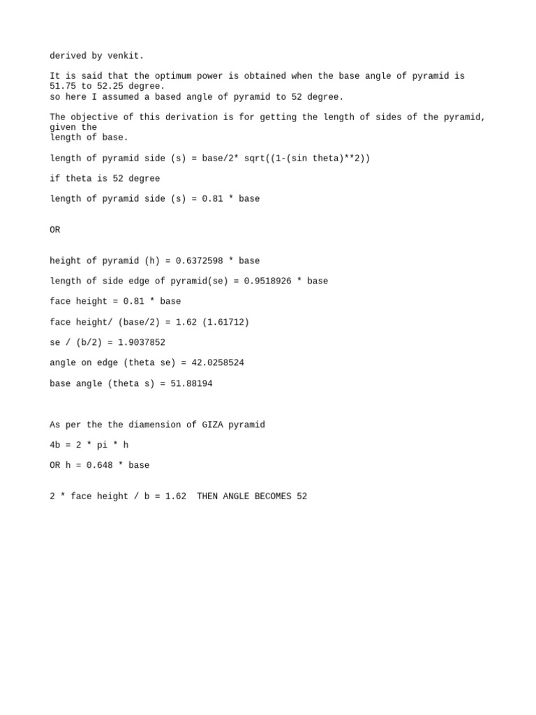 Pyramid Dimensions and Angles Analysis | PDF