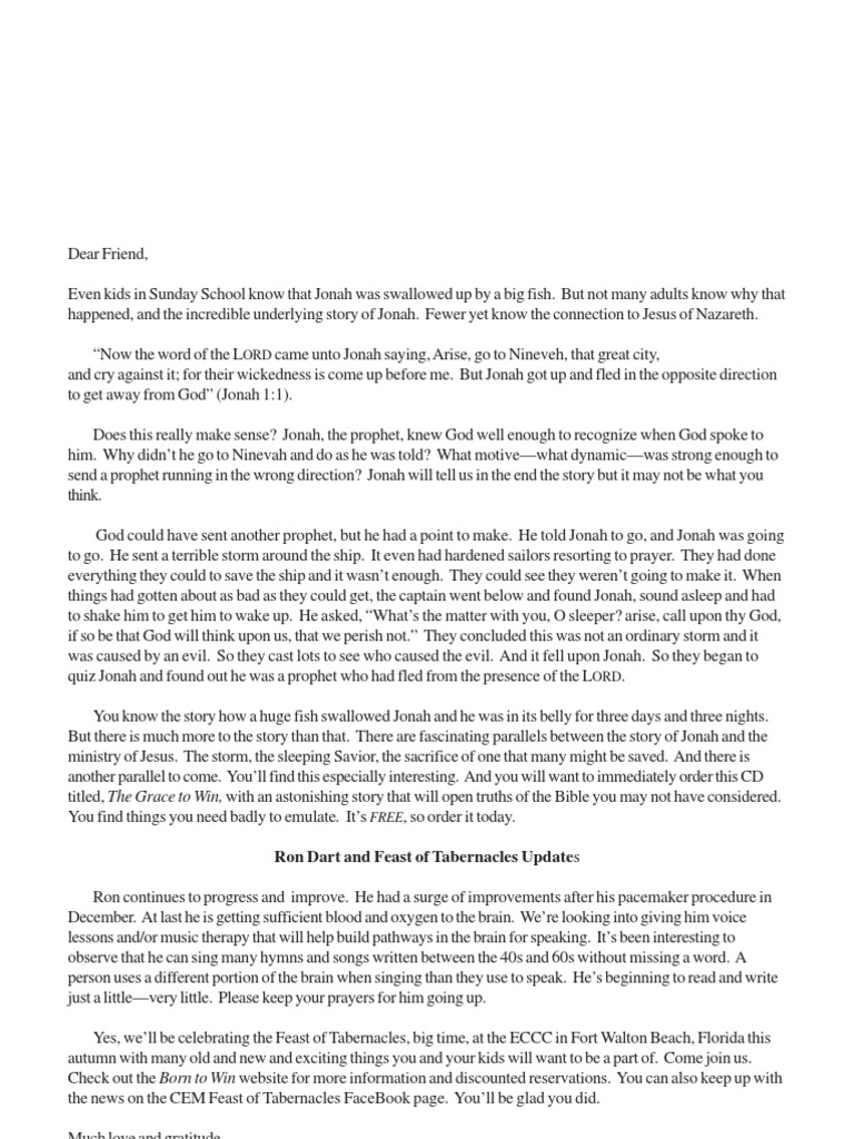 First of The Month Letter - March 2012 | PDF | Jonah | Sermon