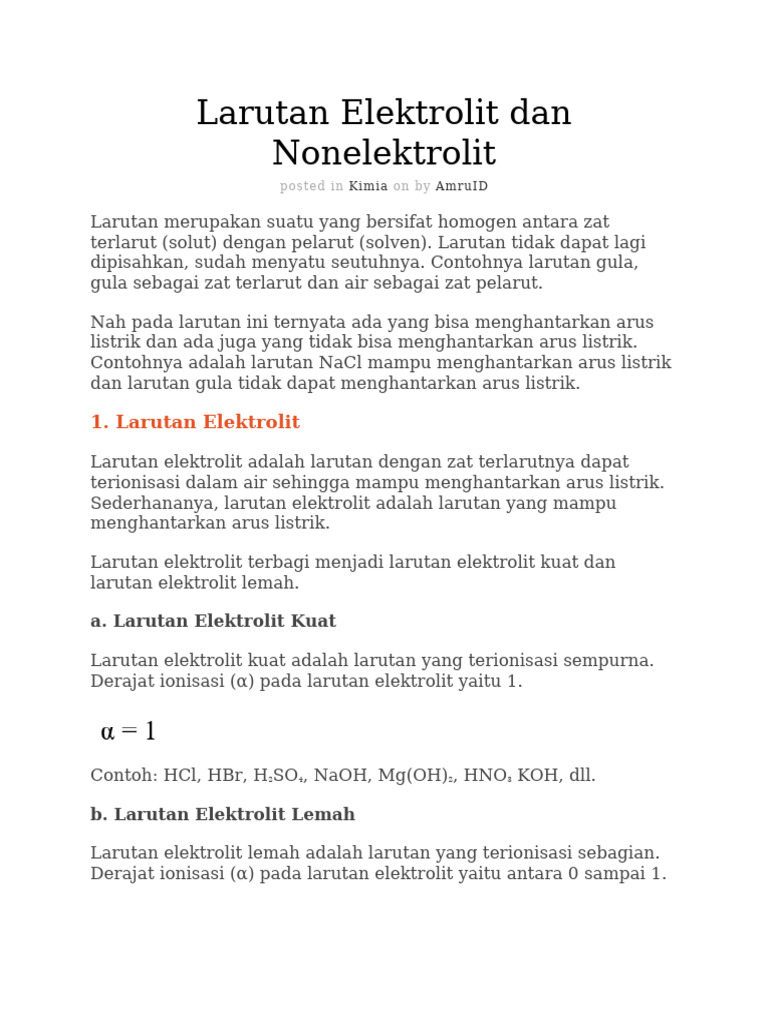 Larutan Elektrolit Dan Nonelektrolit | PDF