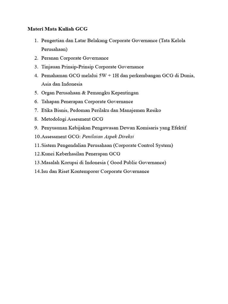 Materi Mata Kuliah GCG | PDF