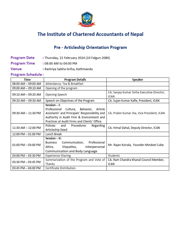 Pre-Articleship Orientation Program 2024 | PDF