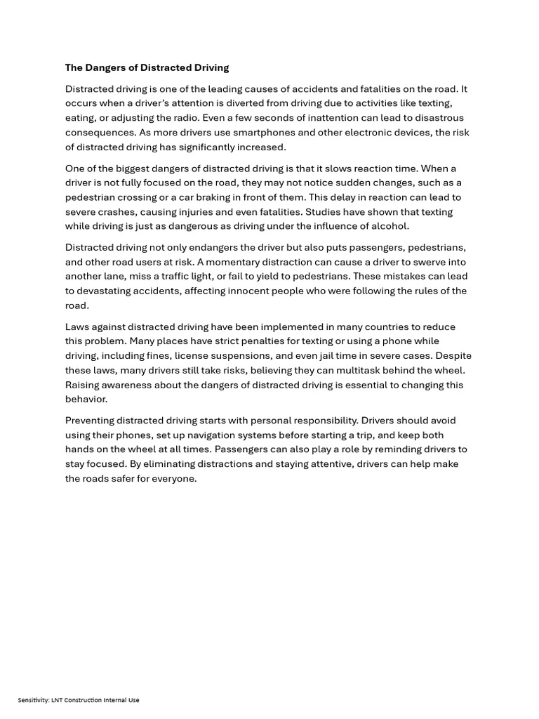 The Dangers of Distracted Driving | PDF | Driving | Traffic Collision