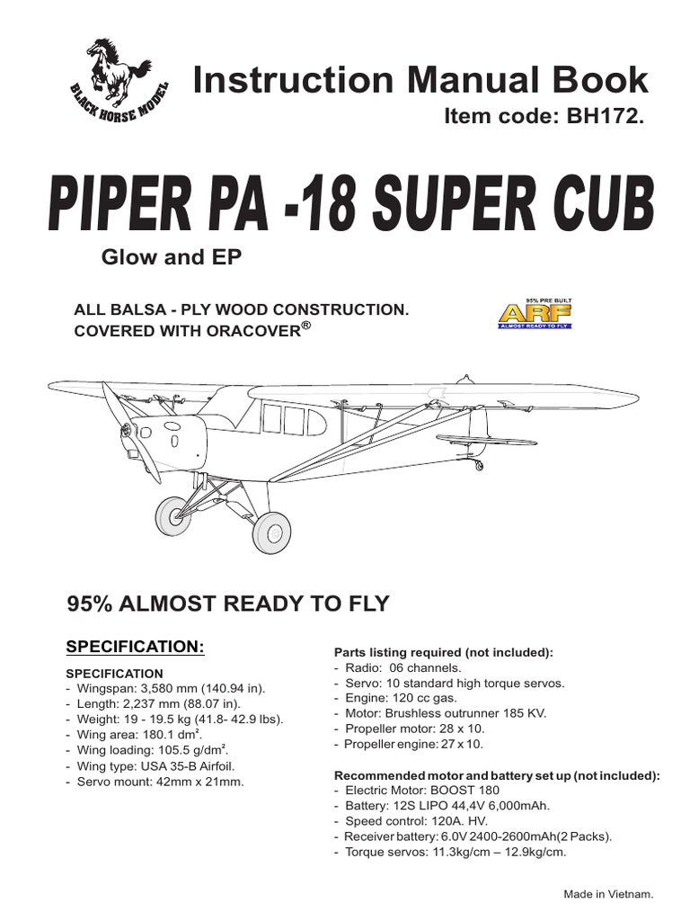 C9563 Anleitung Black Horse Piper Super Cub | PDF | Drill | Rudder