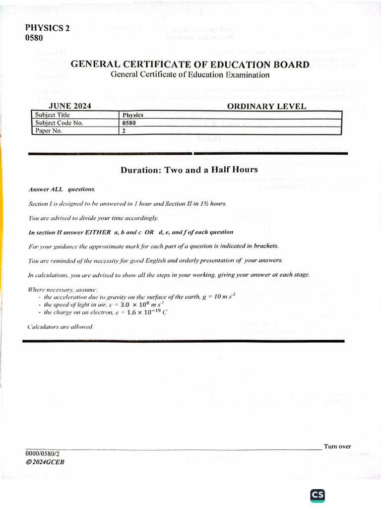 Gce Physics Ol p2 | PDF