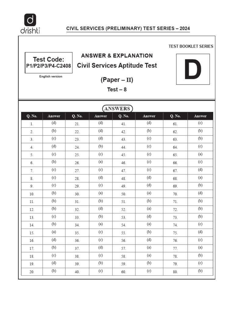 Civil Services Test Series 2024 Answers | PDF