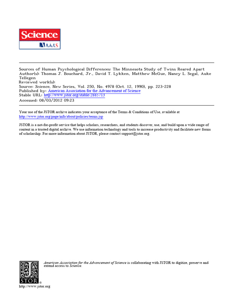 Bouchard ScienceMNTwinStudies PDF | PDF | Intelligence Quotient | Heritability