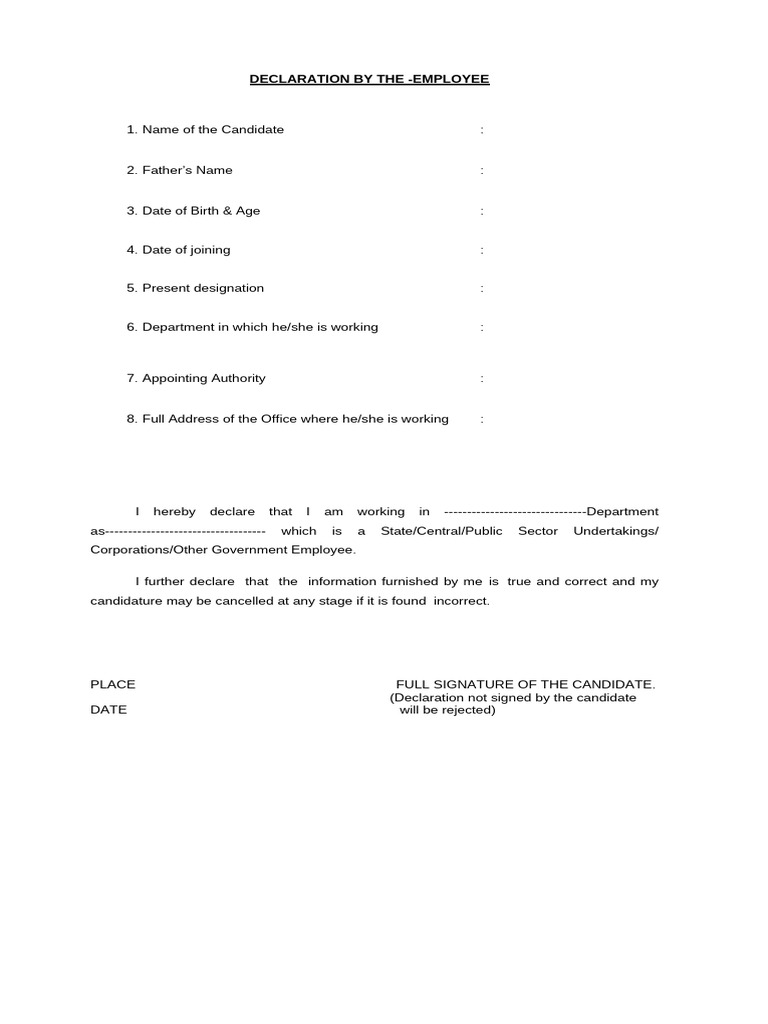 Declaration by The Employee | PDF