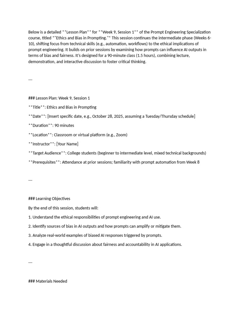 Week 9 Session 1 Lesson Plan | PDF | Artificial Intelligence | Intelligence (AI) & Semantics
