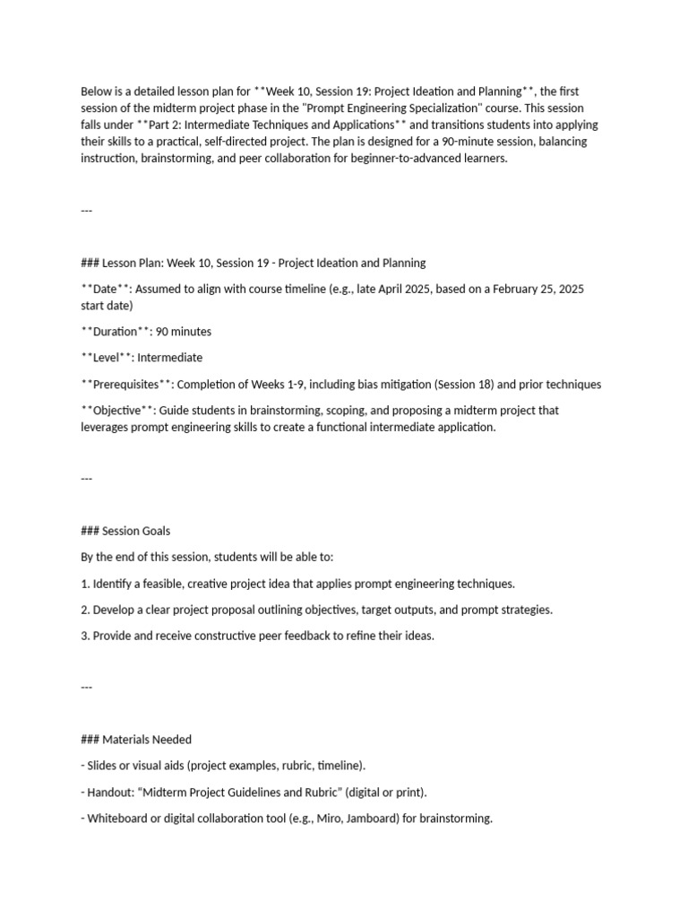 Week 10 Session 1 Lesson Plan | PDF | Brainstorming | Lesson Plan
