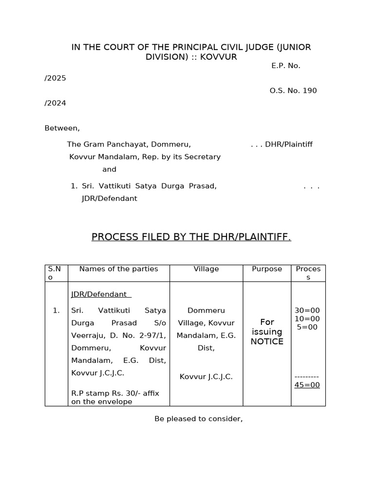 Notice Issuance in Kovvur Court Case | PDF