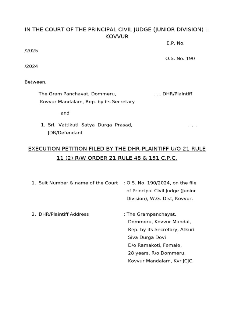 Execution Petition O.S. No. 190/2024 | PDF | Legal Procedure | Judiciaries