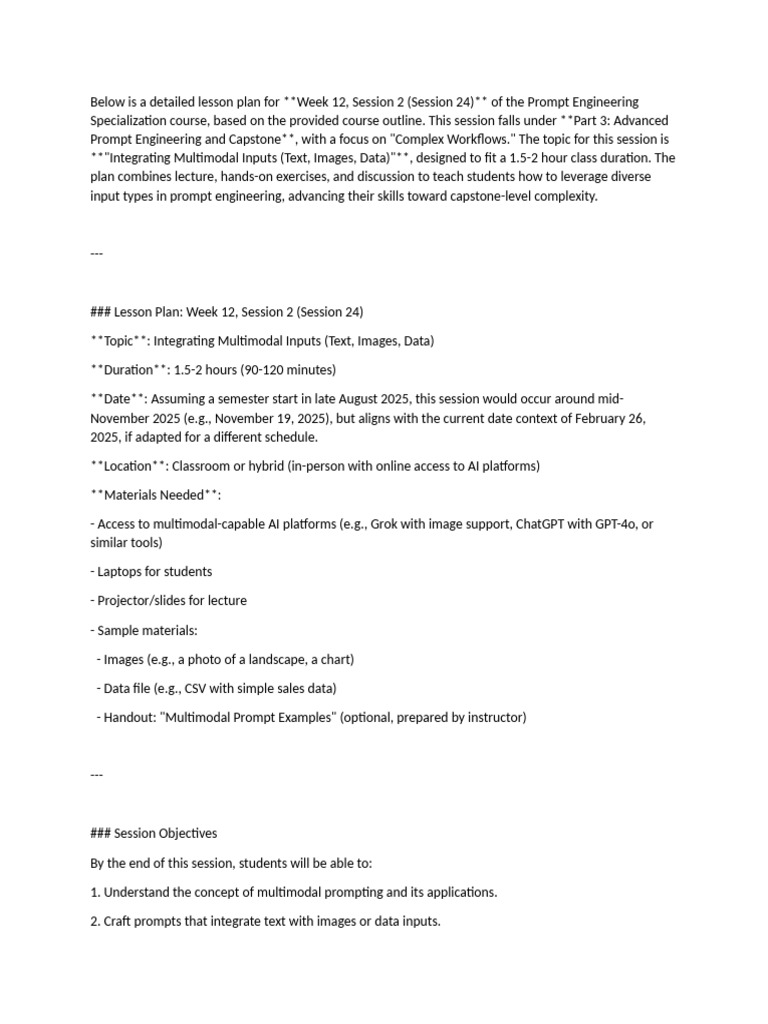 Week 12 Session 2 Lesson Plan | PDF | Artificial Intelligence ...