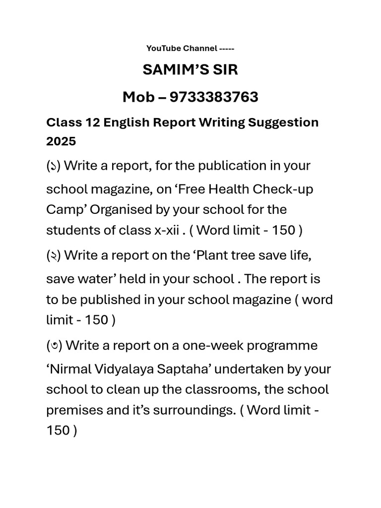 Class 12 Report and Letter Writing | PDF