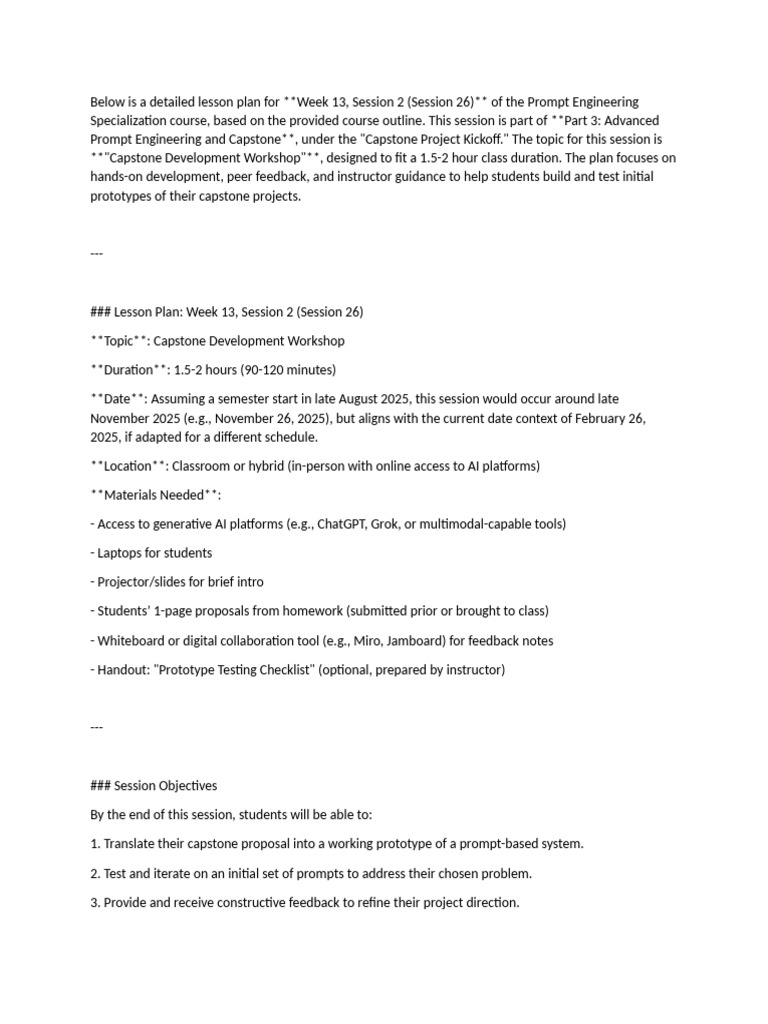 Week 13 Session 2 Lesson Plan | PDF | Prototype | Lesson Plan