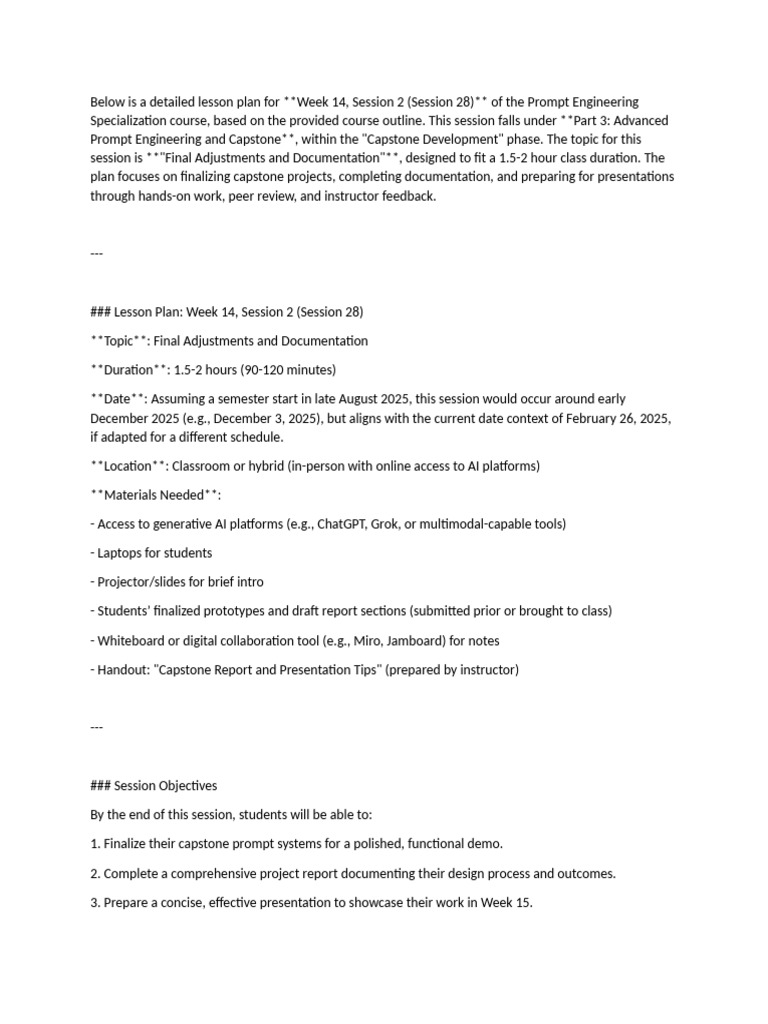 Final Adjustments for Capstone Projects | PDF | Peer Review | Lesson Plan