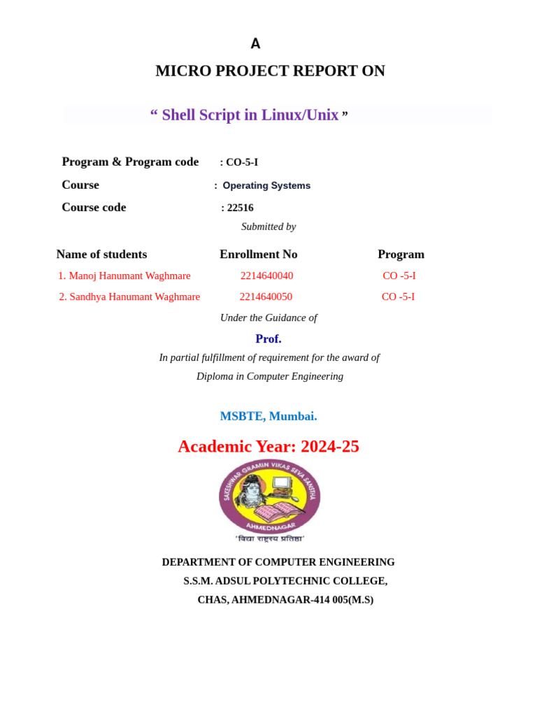 OSY Micro Project | PDF | Shell (Computing) | Operating System