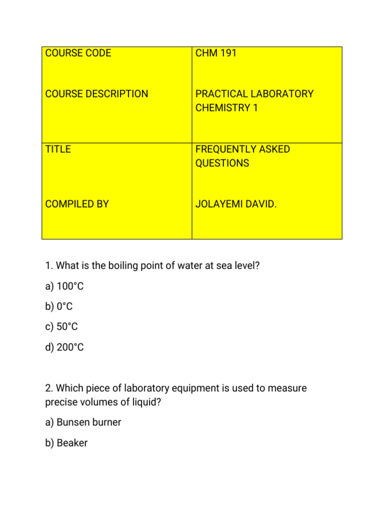 Chemistry 1 Lab FAQs and Answers | PDF | Chemistry