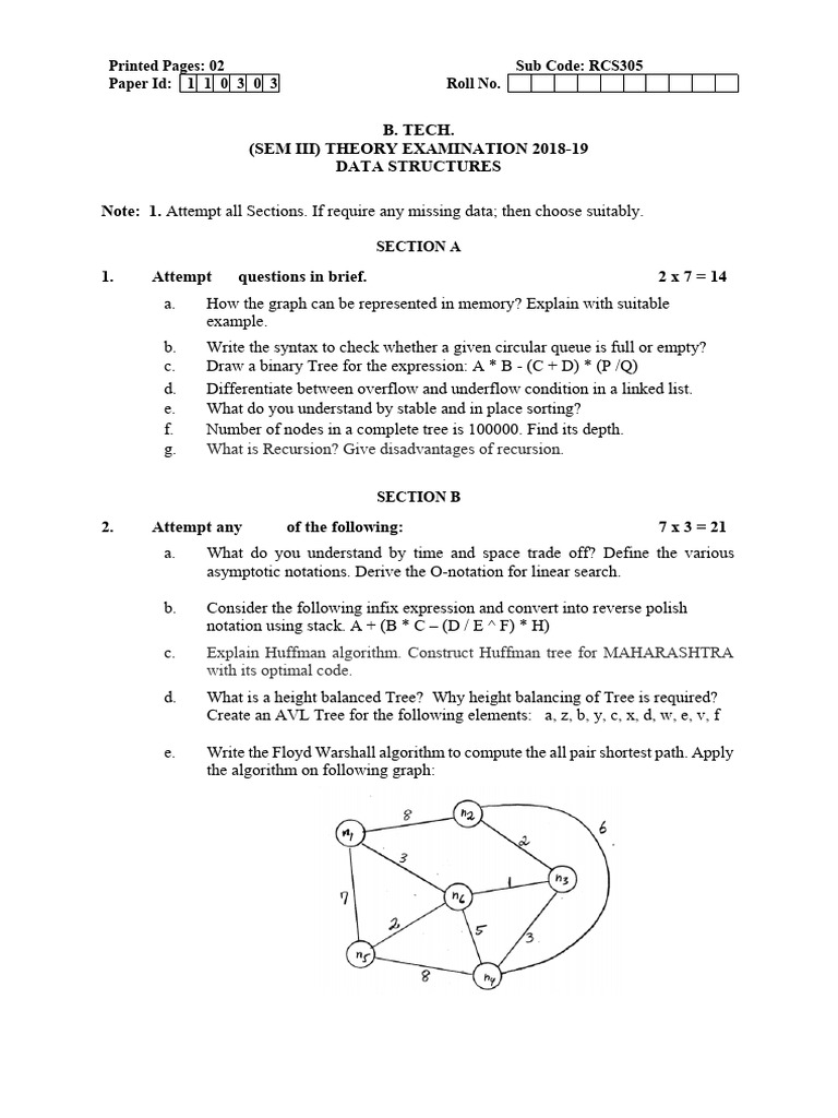 btech-cs-3-sem-data-structures-rcs305-2019 | PDF | Combinatorics | Discrete Mathematics