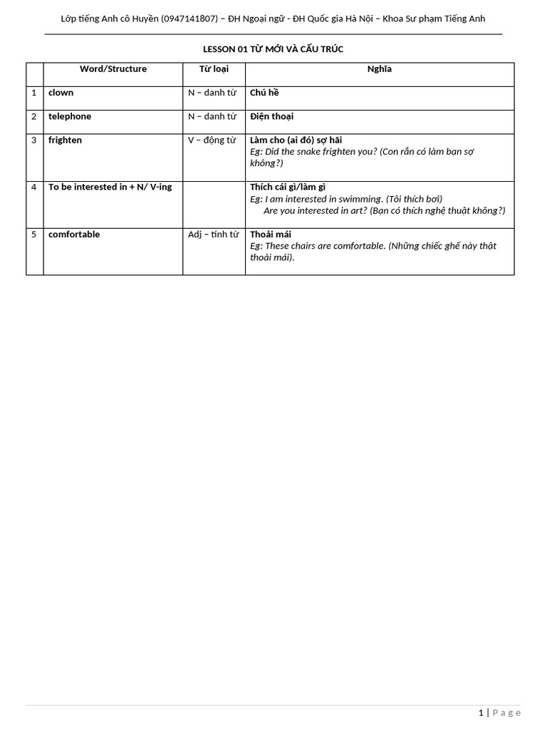 Lesson 01 New Words & Structures | PDF