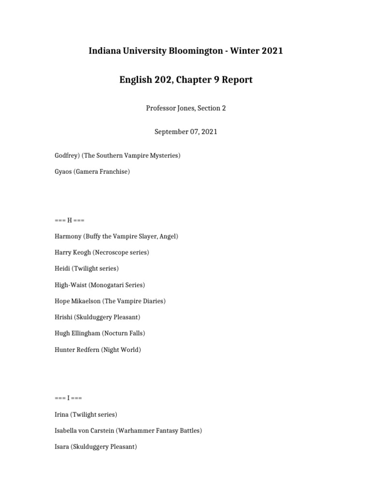 English 202 Chapter 9 Report | PDF | Vampires