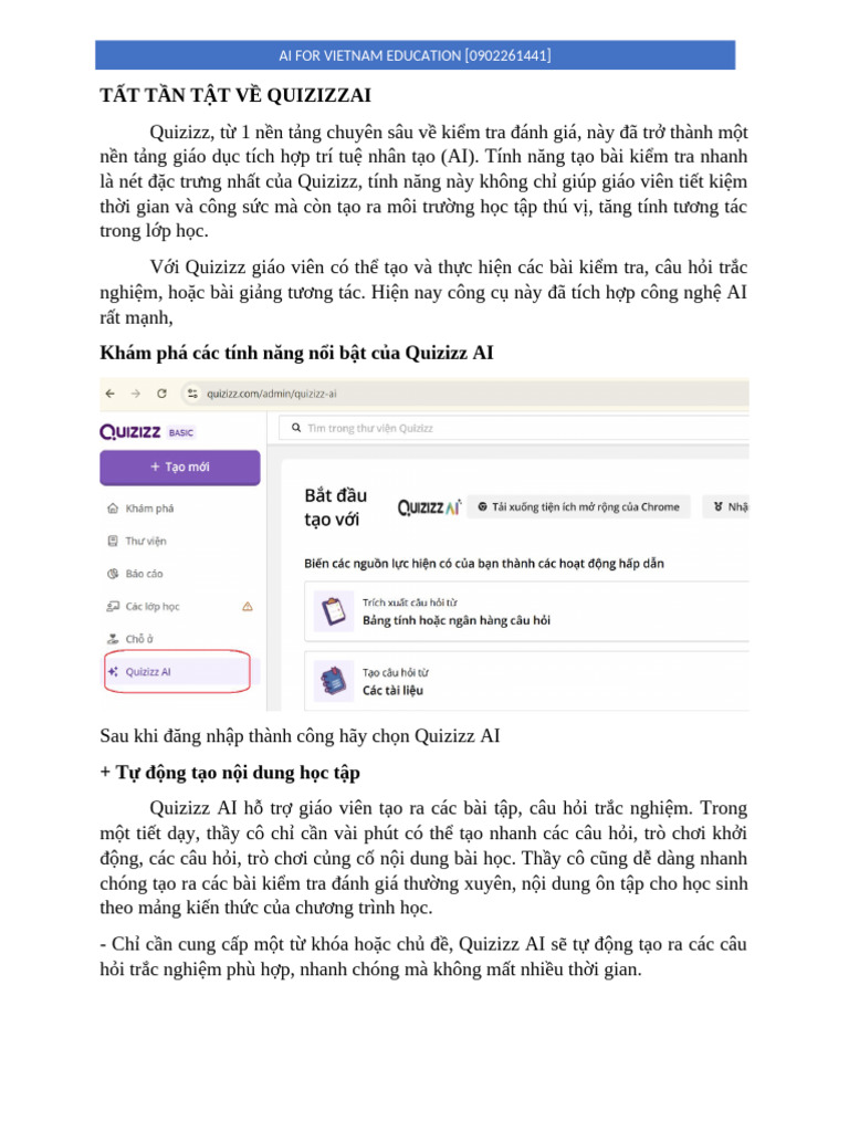 TẤT TẦN TẬT VỀ Quizizz AI | PDF