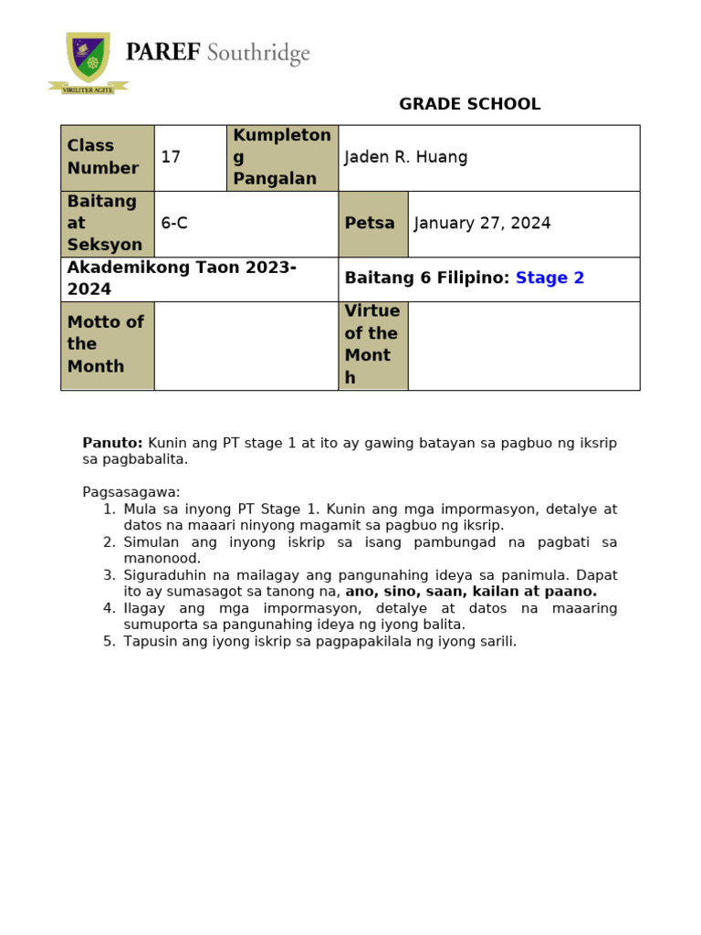 2 ND Term Baitang 6 Stage 2 | PDF