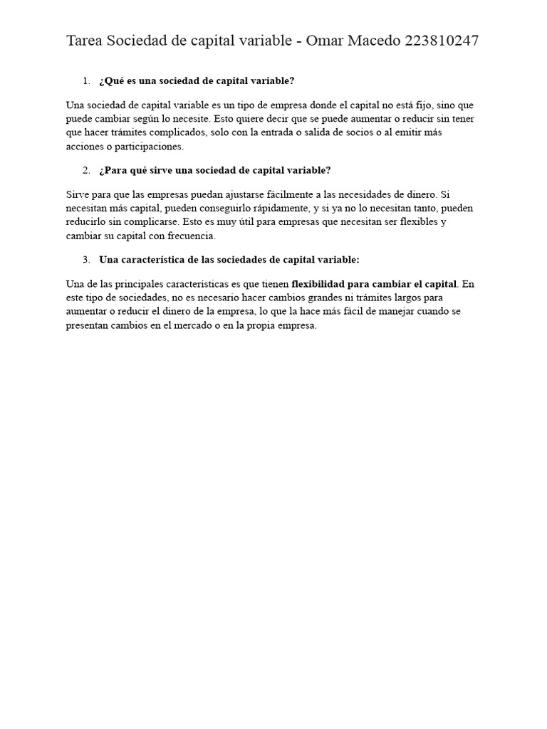 Tarea Sociedad de Capital Variable | PDF