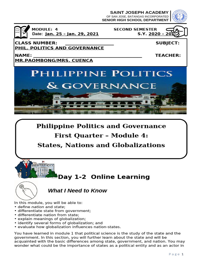 PPG Module 4 2nd Sem Grade 11 Humss Bonifacio Agoncillo MR Paombong Mrs Cuenca | PDF | Nation ...