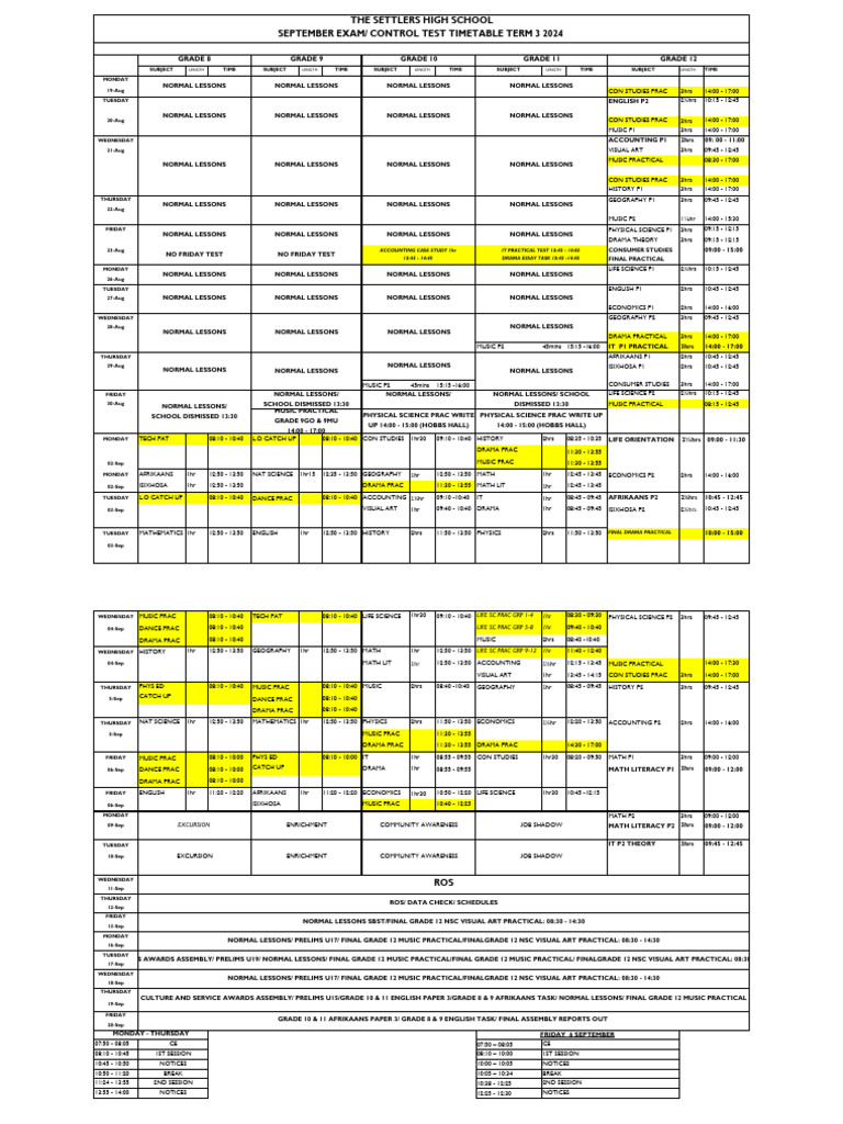 September Exam Timetable 2024 | PDF