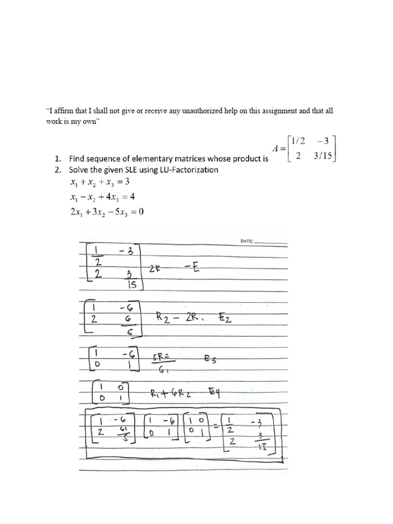 Group 1 6 Mariquit and Santillan - Assignment 3.1 LU - Factorization | PDF