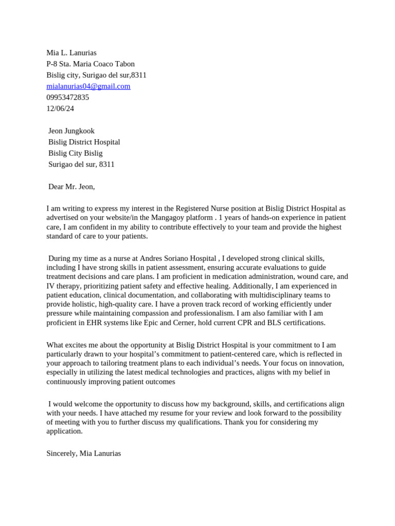 Application for Registered Nurse Position | PDF