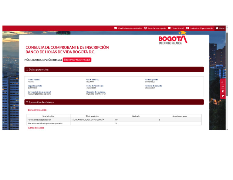 Pantallazo Registro Plataforma Talento No Palanca | PDF