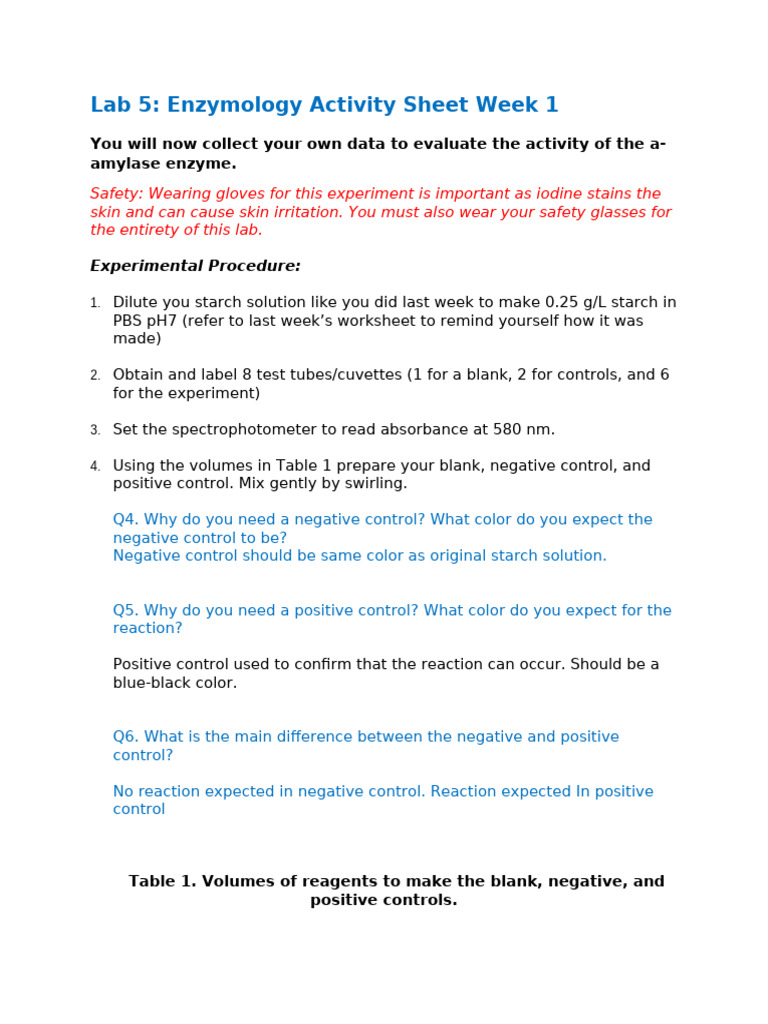 Lab 5 Enzymology Week 1 Activity Sheet | PDF | Enzyme Assay ...