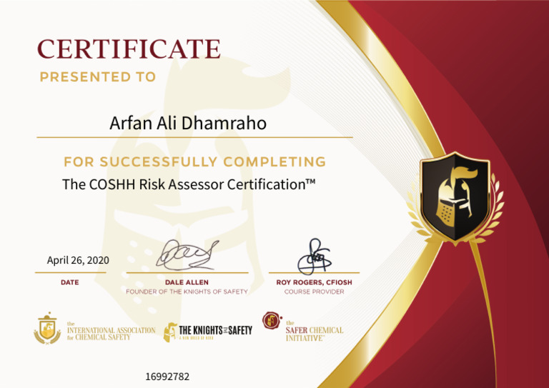 The COSHH Risk Assessor Certification | PDF