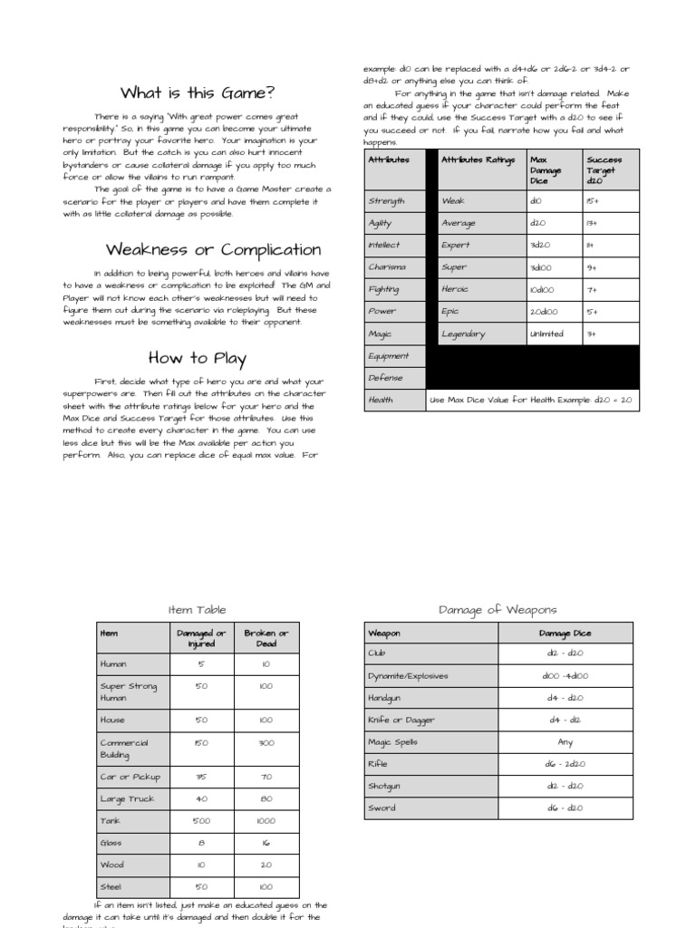 Collateral Damage RPG Idea | PDF | Hero | Role Playing Games
