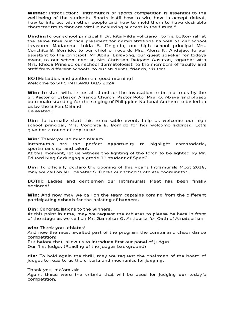 Intramurals Script Final | PDF
