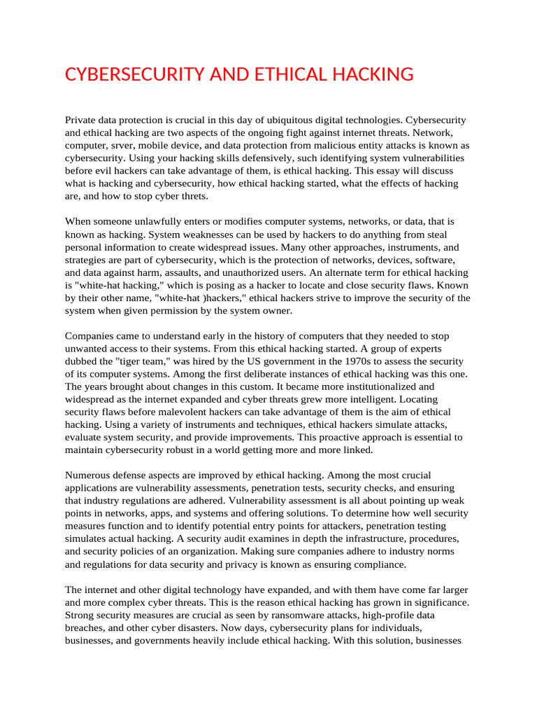 Cybersecurity and Ethical Hacking | PDF | Security | Computer Security