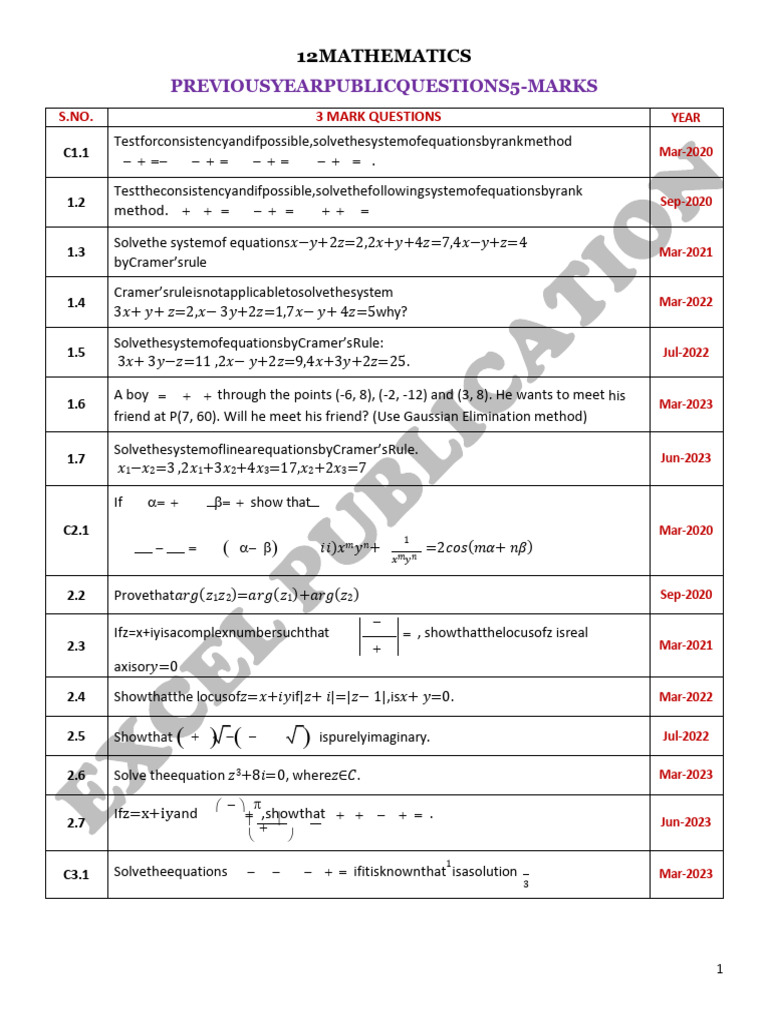 12th Maths Important 5-Mark Questions | PDF | Analytic Geometry | Geometry