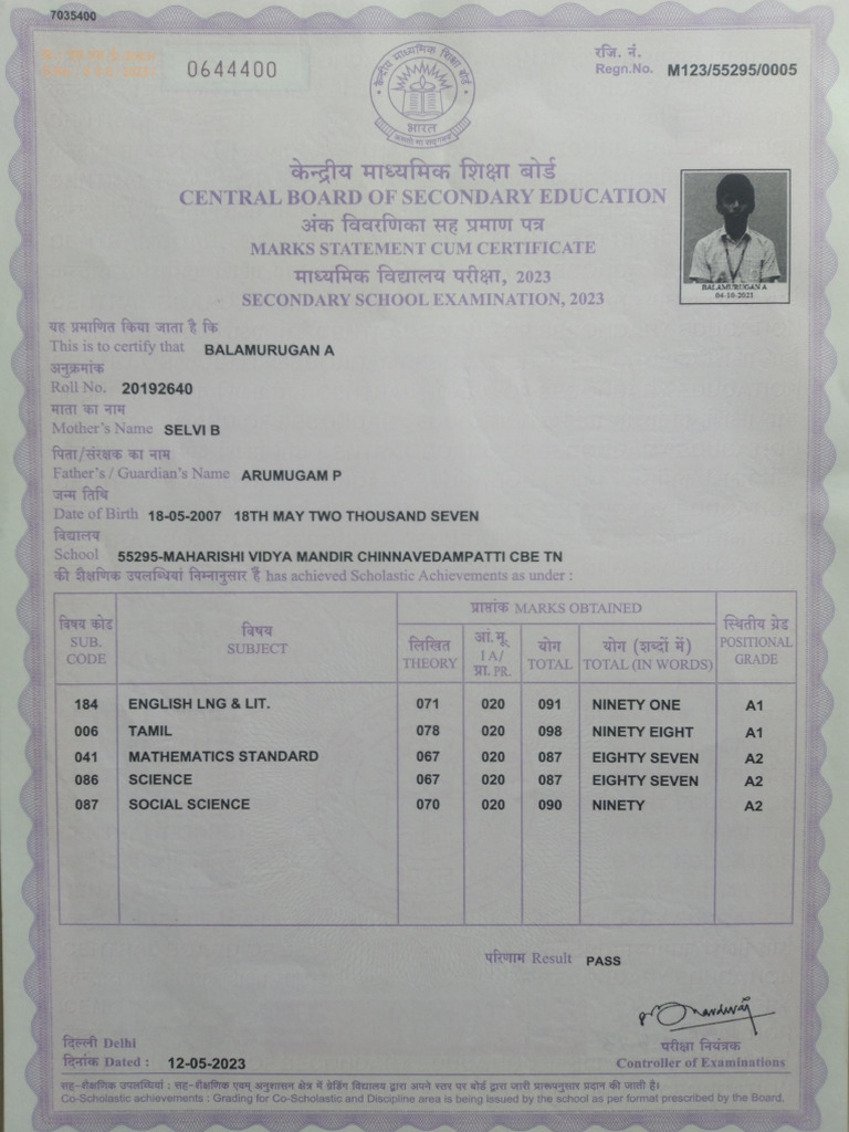 Class X Mark Sheet | PDF