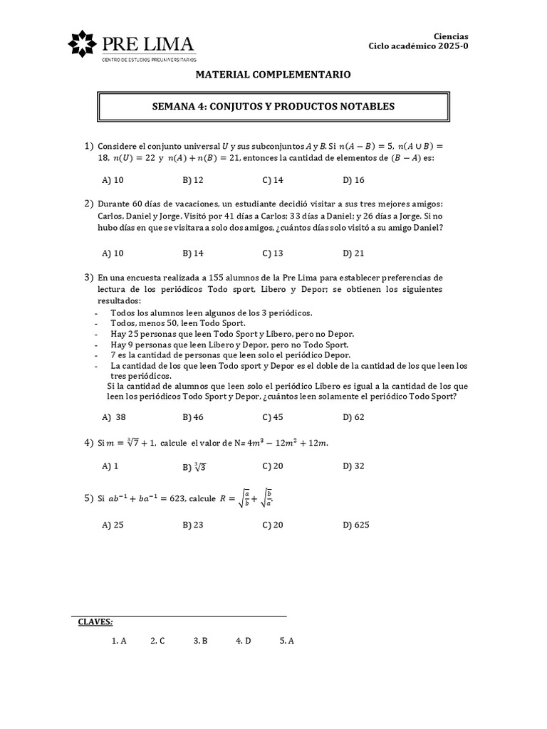 MATERIAL COMPLEMENTARIO_Conjuntos y Productos Notables(1) | PDF
