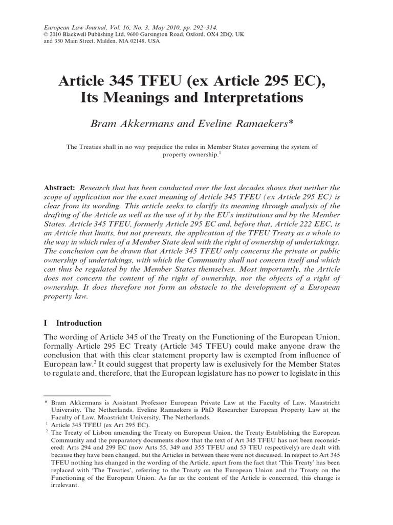 Article 345 TFEU Ex Article 295 EC - Evelyne Ramakaens | PDF | European ...