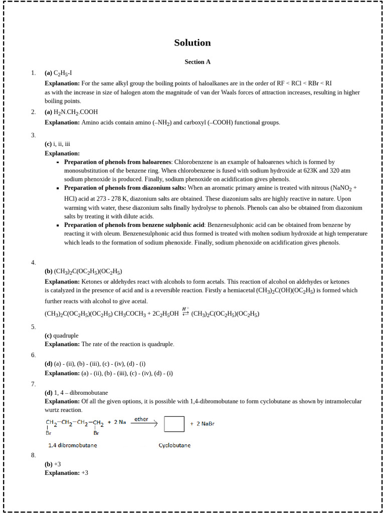 Chemistry Class Xii Sample Paper 08 For 2025 Answers | PDF | Organic Chemistry | Chemistry